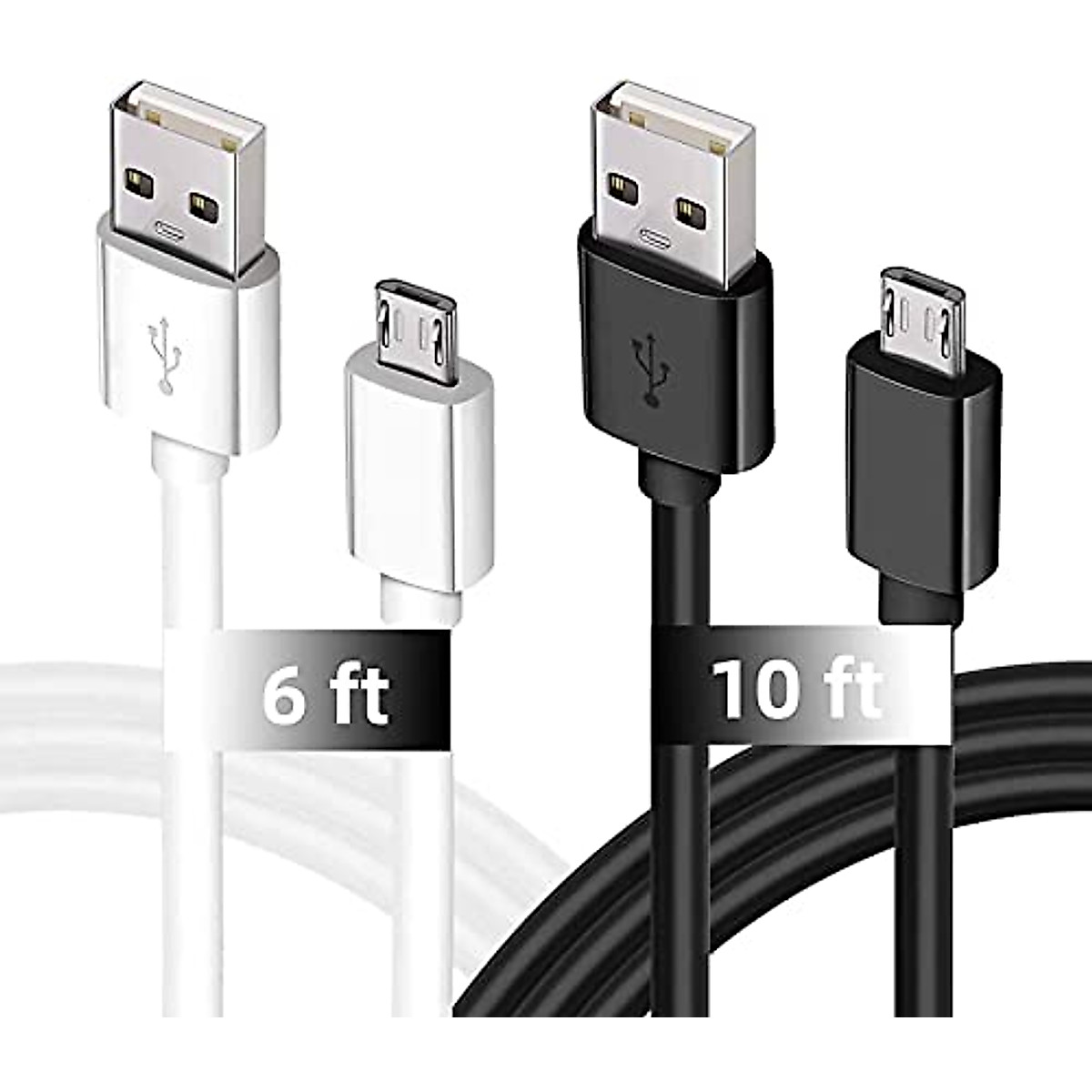 Charging Cable for Samsung Galaxy S7, 2Pack 6Ft 10Ft Long Charger Cable, Android Phone Fast Charger Cord for Samsung Galaxy S7 S6 Edge,Note 5 4,LG G4,Moto,Sony,PS4,Windows,MP3,Camera,Black