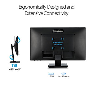 ASUS 27" 1080P Monitor - Full HD, Eye Care, Low Blue Light, Flicker-Free, VESA Mountable, Anti-Glare, D-Sub, HDMI Computer PC Monitor - VA279HAE