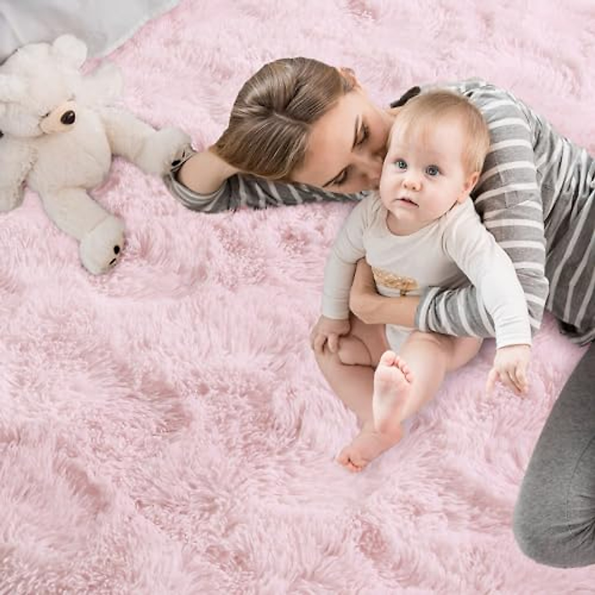 Unirea Soft Shag Area Rug for Bedroom Living Room, 4x6 Pink Fluffy Rugs Plush Carpet, Thick Long Fur Fuzzy Rug for Indoor Kids Nursery Girls Room Classroom Home Decor Floor Aesthetic