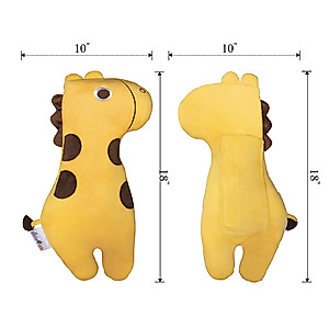 Attelia Kids Car Seat Belt Pillow for Kids, Neck Support Pillow Adjustable Seat Strap Shoulder Pads Road Trip Pillow Seatbelt Buddy (Yellow Giraffe L)