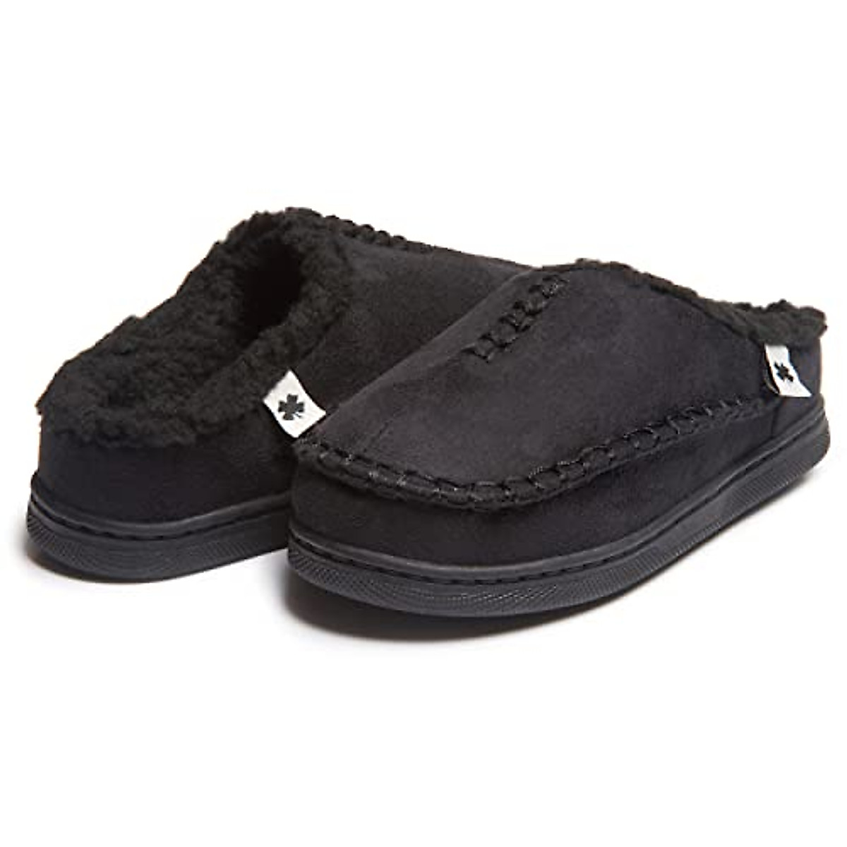 Lucky Brand Boys Micro Suede Clog Slippers, Non Slip Rubber Sole Warm Fuzzy Fluffy House Shoes, Kids Indoor Outdoor Clogs, Black, Size 2-3