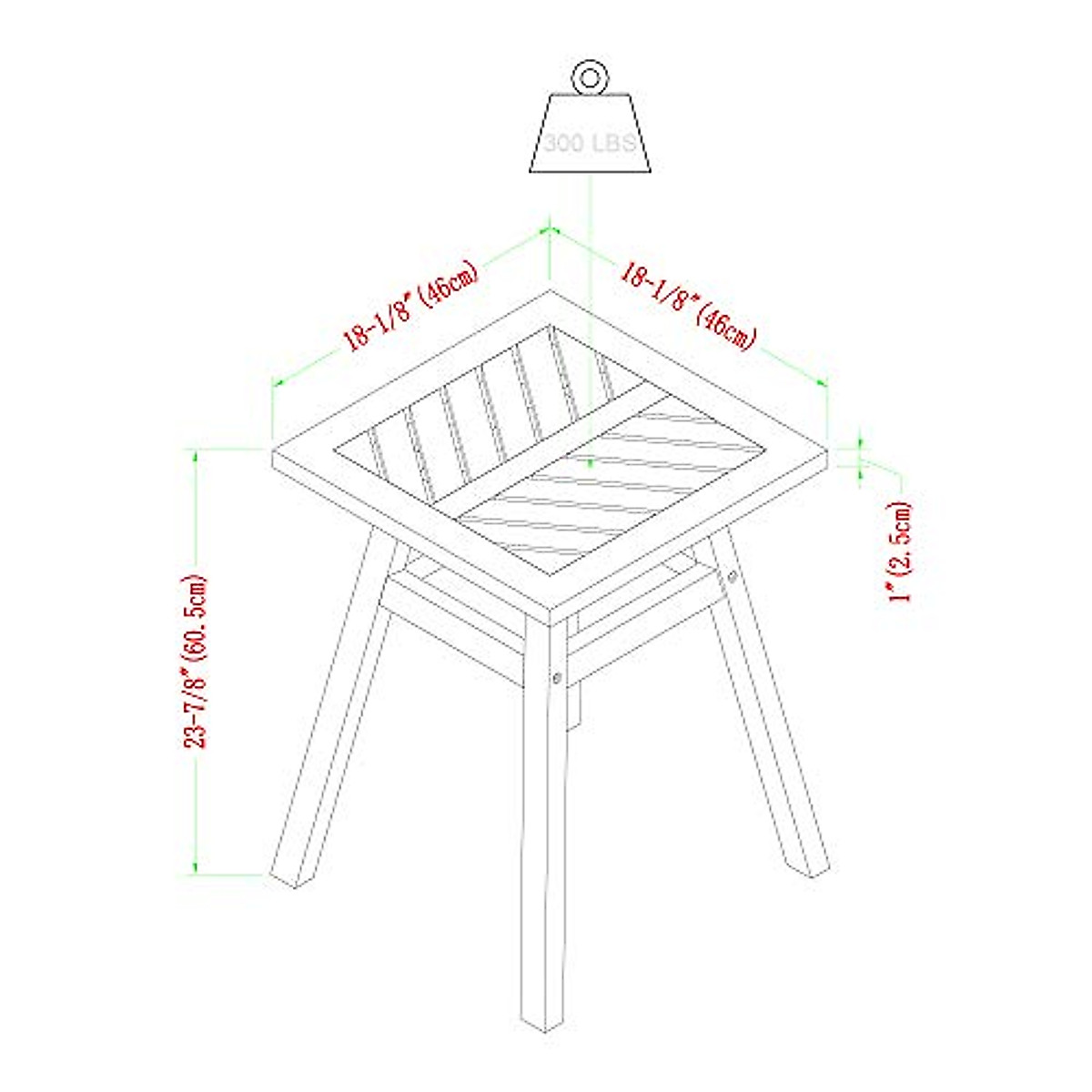 Walker Edison Outdoor Patio Wood Chevron Square End Side Table All Weather Backyard Conversation Garden Poolside Balcony, 18 Inch, Brown