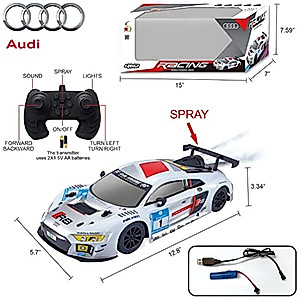 Liberty Imports Remote Control Car, RC Cars for Kids, R/C Audi R8 LMS GT3 1:14 Officially Licensed - 2.4GHZ Light Up Race Car Toy with Steam Jet Exhaust, Led Lights, and Sounds
