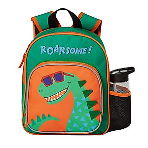 RALME Dinosaur Mini Backpack Set with Water Bottle and Insulated Lunch Pocket for Kids & Toddlers - 12 Inch, Green