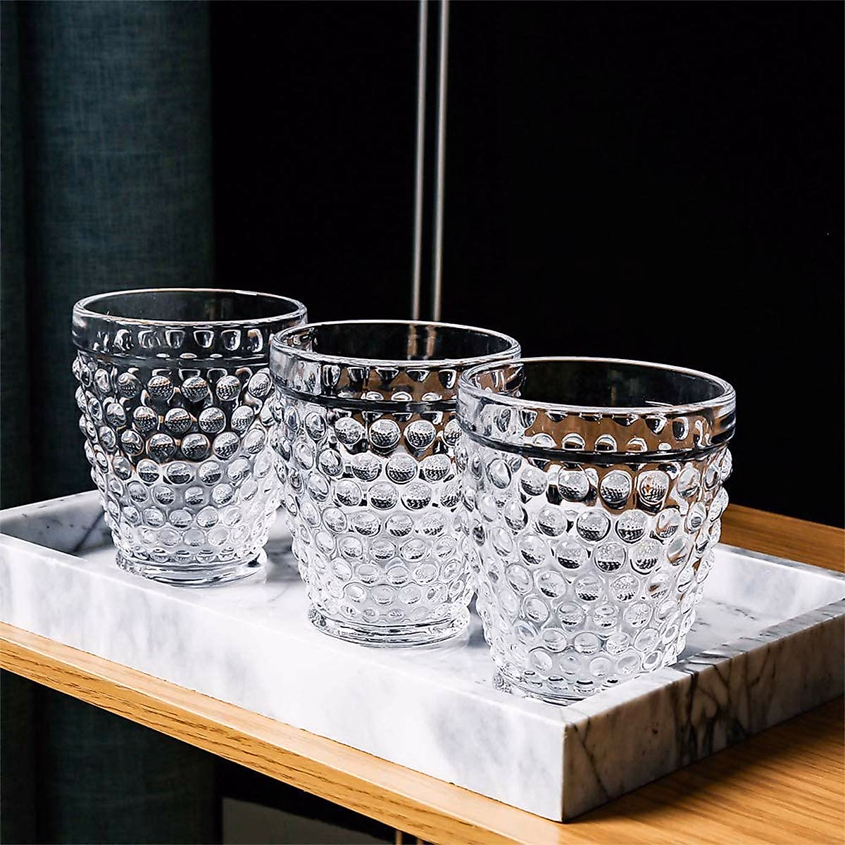 EVEREST GLOBAL Hobnail Old Fashion Iced Beverage Tumblers vintage glassware 10 oz. set of 6 Glass Cup for Water Wine Soda Whiskey Juice Milk Beer Iced-tea for Dinner Parties Bars Restaurants (Clear)