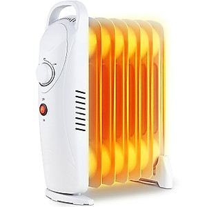 LifePlus Oil Filled Heater, Portable Radiant Space Heater with Energy Saving, Overheat Safety, 700W Small Space Heater Quiet Work for Bedroom, Indoor use (White)
