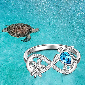 Turtle Ring Sterling Silver Infinity Rings for Women Mother Daughter Blue Sapphire Ocean Wave Longevity Sea Turtle Jewelry Gifts Size 6