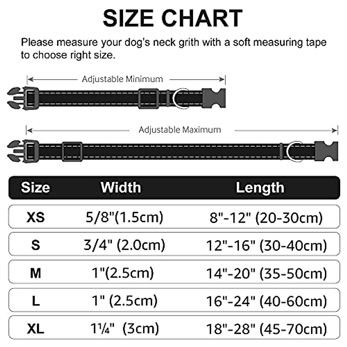 Joytale Reflective Dog Collar,Soft Neoprene Padded Breathable Nylon Pet Collar Adjustable for Medium Dogs,Black,M