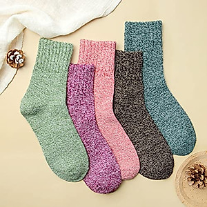 5 Pairs Wool Socks for Women Gifts Winter Warm Thick Knit Cabin Cozy Crew Socks Multi G