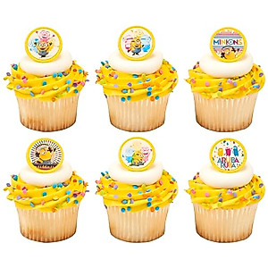 DecoPac Despicable Me™ Celebrations Cupcake Rings, 24 Minions Cupcake Decorations, 6 Minion Designs On Yellow Rings - 24 Pack