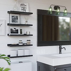 RICHER HOUSE 5 Set Floating Wall Mounted Shelves, Black Shelves for Wall Decor, Modern Picture Ledge Shelf with Lip for Storage, Nursery, Bedroom, Living Room, Bathroom - Black