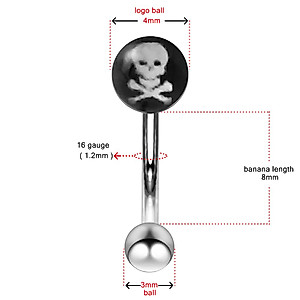 Curved Barbells Pirate Skull Logo Surgical Steel Eyebrow Ring