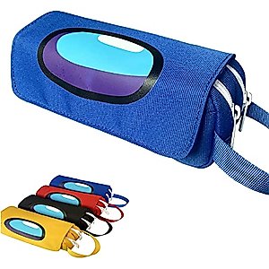 Canvas Large Capacity Pencil Case Kawaii Big Pencil Pouch Bags Cloth Zipper Pencil Organizer for Adults Girls Boys Office - Blue