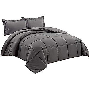 Chezmoi Collection 3-Piece Down Alternative Comforter Set (Queen, Gray)