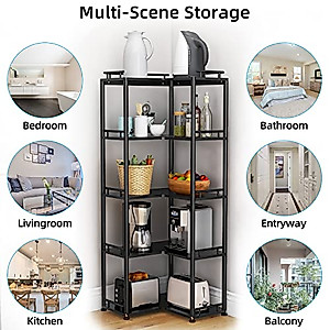 FLE 5 Tier Corner Shelf,Modern Corner Bookshelf Industrial Corner Ladder Shelf Small Bookcase Plant Stand for Living Room, Kitchen, Home Office (Black)