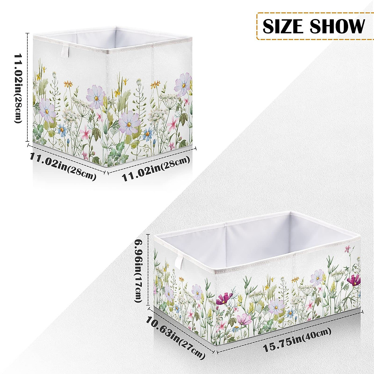 Qilmy Wildflowers Cube Storage Bin Large Foldable Storage Basket Organizer Bins for Home Office