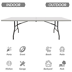 Elevon Indoor Outdoor Heavy Duty Portable with Handle Lock for Picnic Party Camping, 8 feet, White