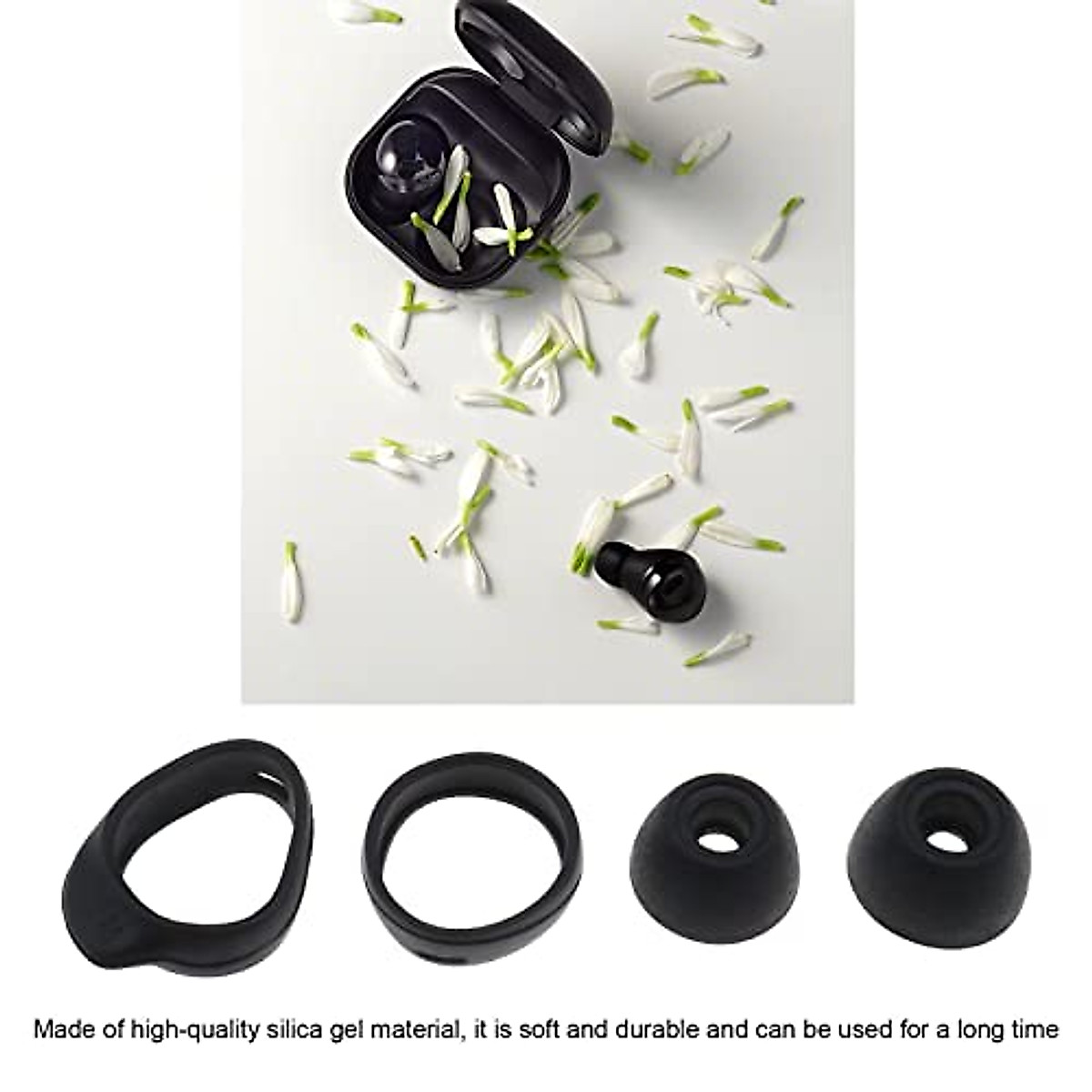 4 Pairs Silicone Anti-Slip Eartips Compatible with Samsung Galaxy Buds 2019 & 4 Pairs Earhooks Compatible with Samsung Galaxy Buds+ R175/R170 Black