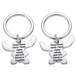 Ralukiia Stitch Keychain, Ohana Means Family Key Chain, Cartoon Stitch Key Ring - Family Means Nobody Gets Left Behind or Forgotten Engraved Keyring Stitch Gift for Boys Girls Fans(2 Pack)