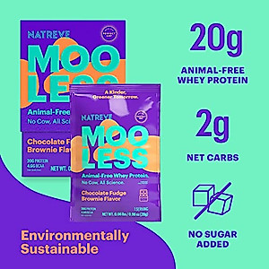Natreve MOOLESS Animal Free Whey Protein Powder - 20g Lactose Free, Protein Powder with Amino Acids - Fudge Brownie, 10 Servings