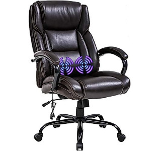 Big and Tall Office Chair 500lb Wide Seat Massage Desk Chair Ergonomic Computer Chair with Headrest Lumbar Support Armrest Rolling Swivel Chair Adjustable PU Leather Task Chair for Adults Women(Brown)