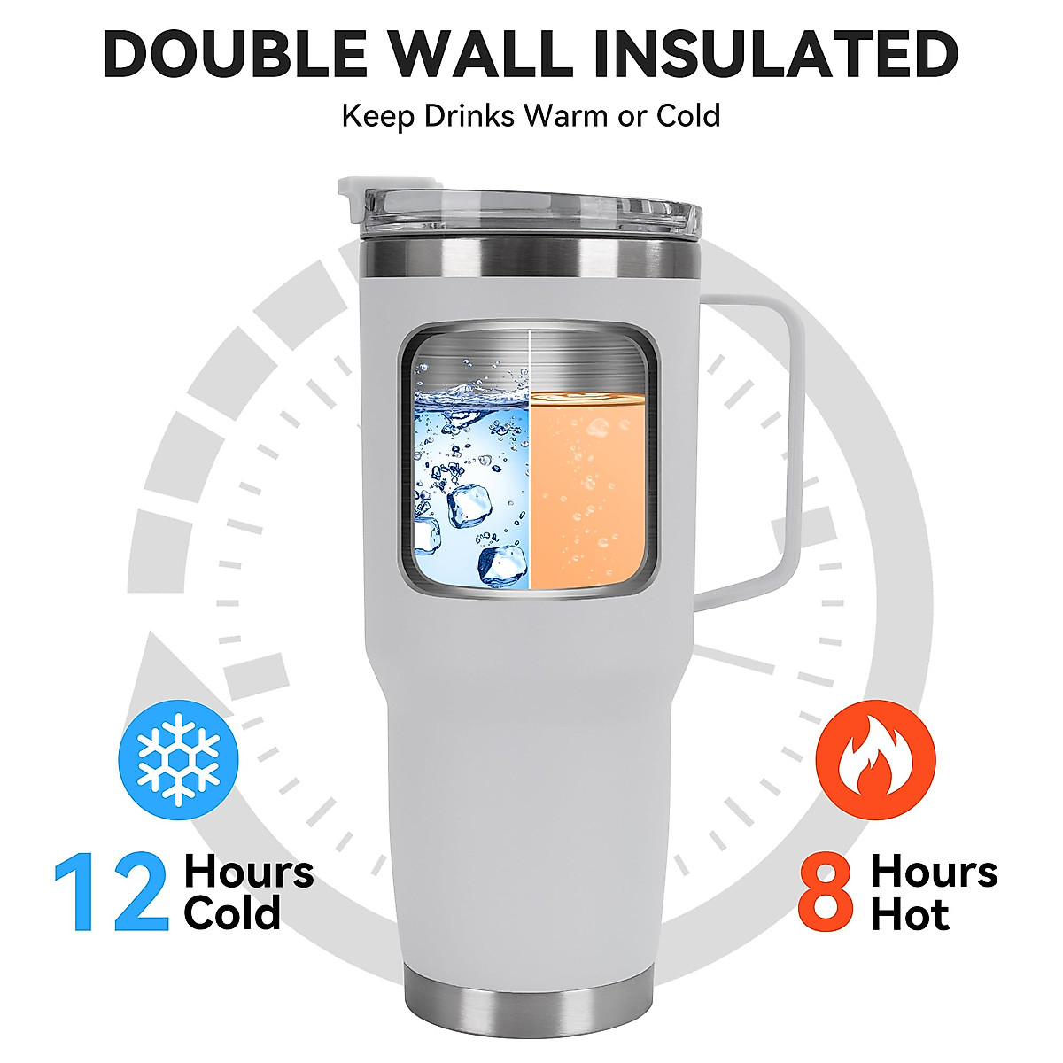 30oz Tumbler with Handle, Insulated Leak Proof Coffee Travel Mug with Straw Lid Double Wall Stainless Steel Vacuum Tumblers Metal Cup Keep Hot and Iced Drink for Gym, Office, Camping, White 1 Pack