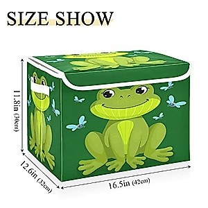 Krafig Cartoon Funny Animal Frog Foldable Storage Box Large Cube Organizer Bins Containers Baskets with Lids Handles for Closet Organization, Shelves, Clothes, Toys