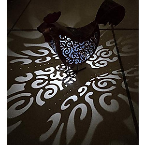 JFRISING Solar Metal Scroll Rooster Garden Sculpture, 3 D Rooster Statue Lantern Lights Table Outdoor Solar Light Art Decor & Ornament for Patio Courtyard for Harvest Thanksgiving Halloween Christmas