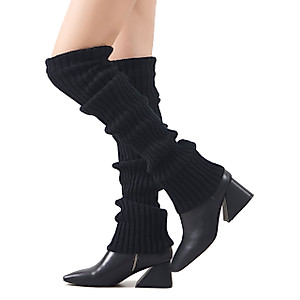 Leotruny Women's Winter Over Knee High Footless Socks Knit Leg Warmers (Black)
