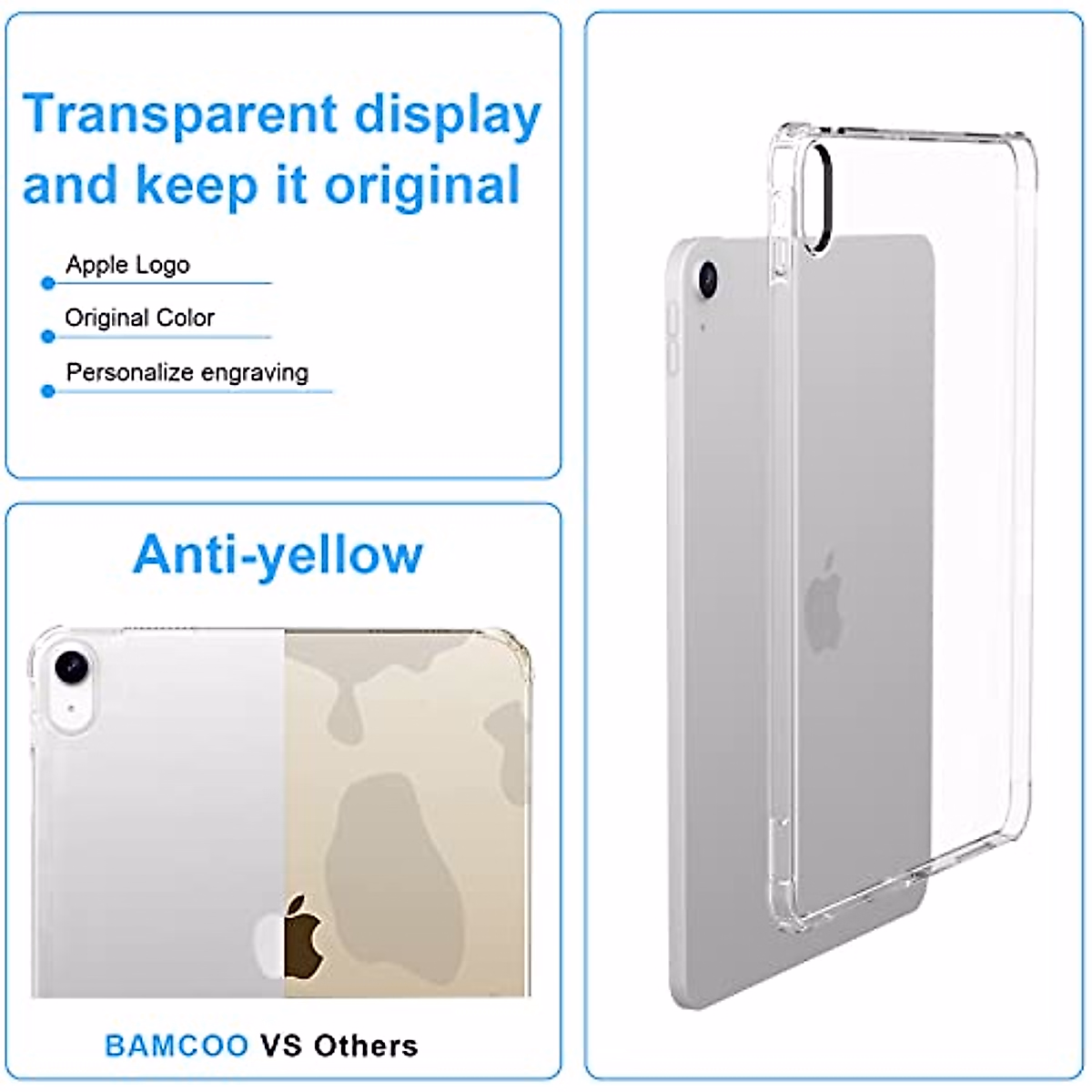 BAMCOO Clear Case for iPad 10th Generation 2022 - 10.9 inch Compatible iPad 10th Gen - Transparent Protective Shockproof TPU Gel Silicone Back Cover