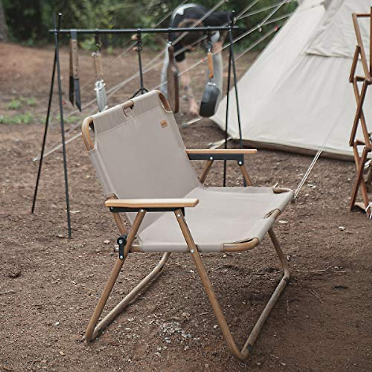 Naturehike 2 Person Folding Camping Chair, Portable Camping Loveseat with Solid Wood Armrest, Double Lawn Chairs for Outdoor Patio Beach Picnic, Supports 350lbs