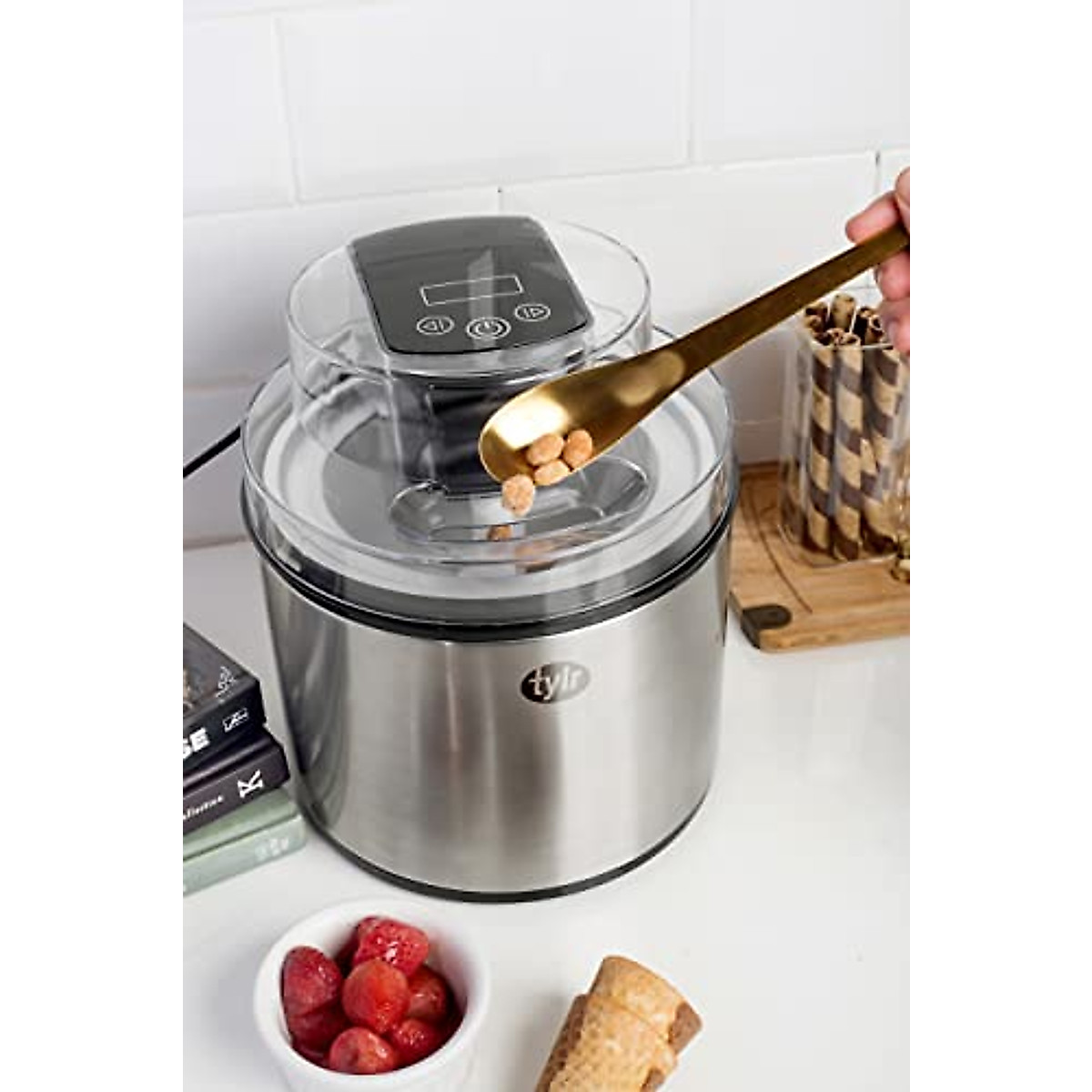 Tylr 2 Quarts Ice Cream Maker, Sorbet, Yogurt, Milkshakes, Smoothie and more, with One Touch program in as little as 20 minutes.