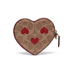 COACH Canvas Signature with Heart Print Heart Wristlet Tan Red Apple One Size