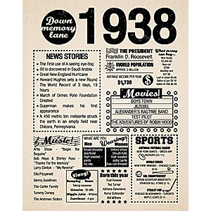 8x10 1938 Birthday Gift // Back in 1938 Newspaper Poster // 86th Birthday Gift // 86th Party Decoration // 86th Birthday Sign // Born in 1938 Print (8x10, Newspaper, 1938)
