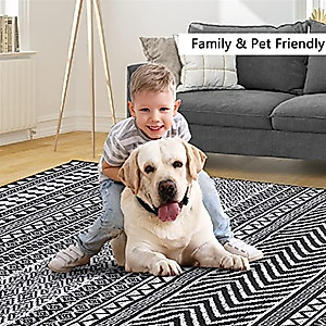 RUGSREAL Machine Washable Bohemian Area Rug Moroccan Stain Resistant Rug Geometric Non-Slip Area Rug for Living Room Bedroom Home Office, 5' x 7'