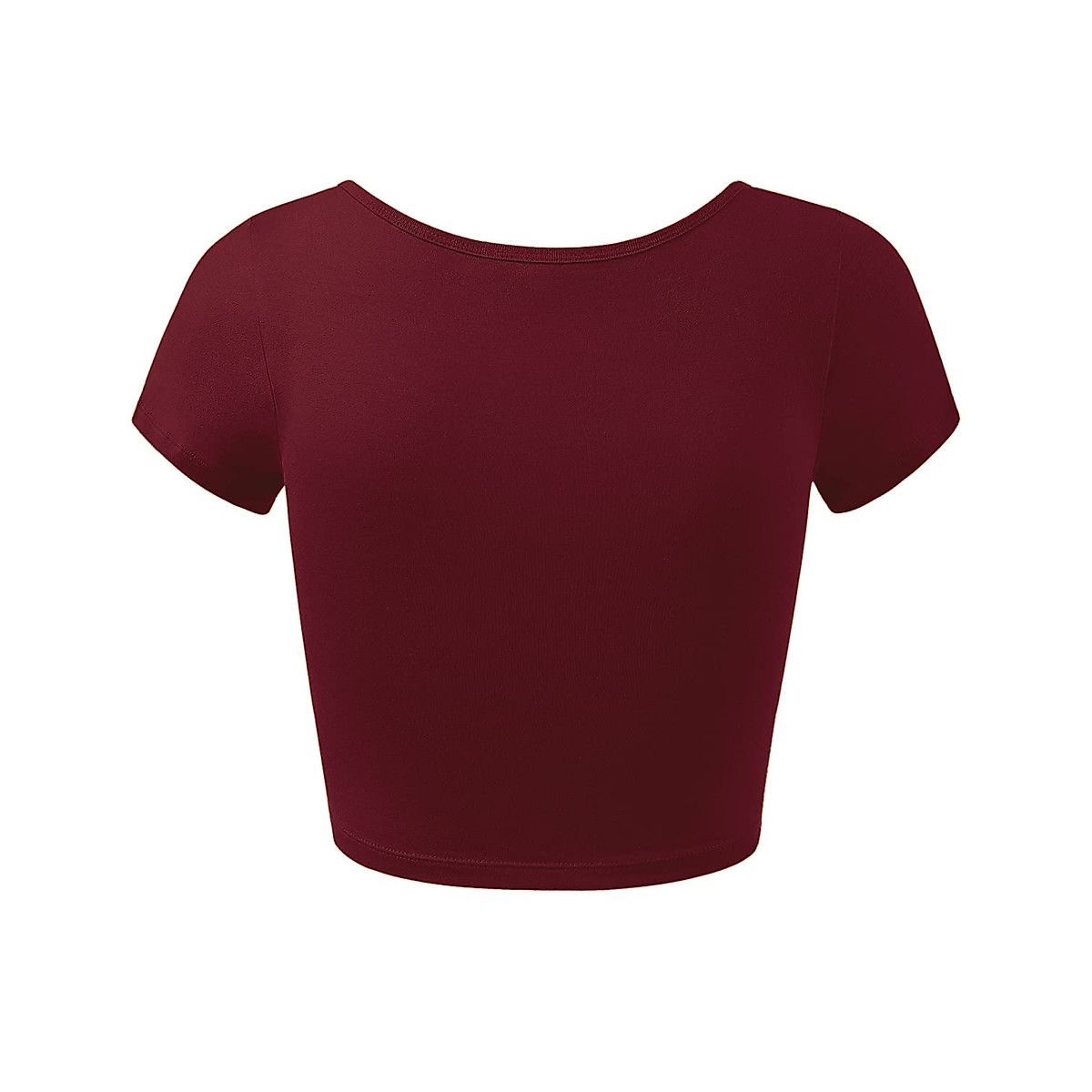 Women's Cotton Basic Scoop Neck Crop Tops Short Sleeve Tops DARKBURGUNDY M