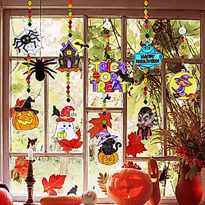 27 Sets Halloween Suncatcher Ornaments Decoration DIY Window Paint Art Craft Kit Jack-O'-Lantern Ghost Vampire Witch Spider Sun Catchers for Halloween Classroom Party Art Activity Trick or Treat Gift