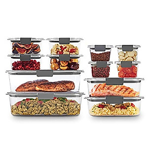 Rubbermaid Brilliance Storage 24-Piece Plastic Lids, Leak Proof Food Container & Leak-Proof Brilliance Food Storage 12-Piece Plastic Containers with Lids, Clear