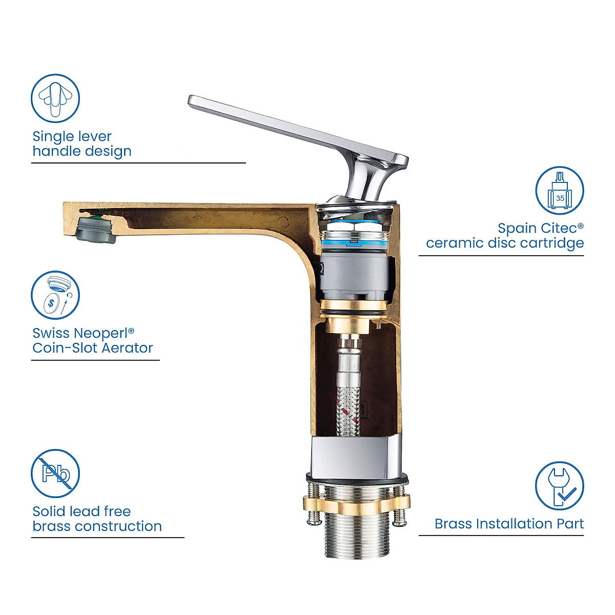 KIBI Infinity Single Handle Bathroom Vanity Sink Faucet with Pop Up Drain | Solid Brass Lavatory Faucet with High Arc Spout | Includes Water Hose for Easy Installation (Chrome Finish, KBF1006)