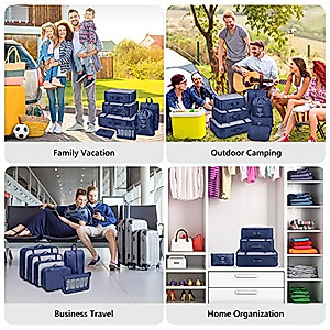 Luggage Organizer, Mossio Set of 9 Compact Foldable Travel Bag for Carry On Suitcase Navy Blue