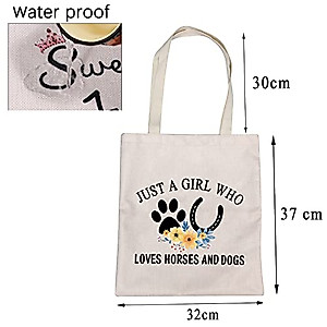 CMNIM Dog Horse Lovers Gifts Just a Girl Who Loves Horses and Dogs Tote Bag Dog and Horse Gifts For Dog Mom Owner Horse Tote Bag (Horses and Dogs Tote beige)