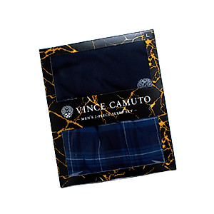 Vince Camuto Men's Pajama Set - 2 Piece Short Sleeve T-Shirt and Fleece Lounge Pants Pajamas for Men (S-XL), Size Medium, Navy/Denim Plaid