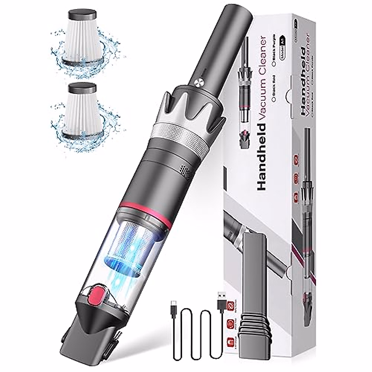 BSRCO Handheld Vacuum Cordless, 8K Pa Powerful Portable Vacuum for Car, Rechargeable 3-in-1 Mini Cleaner with 2-Speed for Home, Office and Pet Hair, Purple