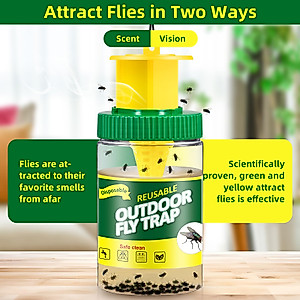 3 Pack Outdoor Hanging Fly Trap Bottles, Reusable Fly Killer Trap Catcher Jar with Natural Bait Refill and Tie Included,Fly Repellent for Outdoor Use Only - Controls Flies for Patios,Barns,Ranches