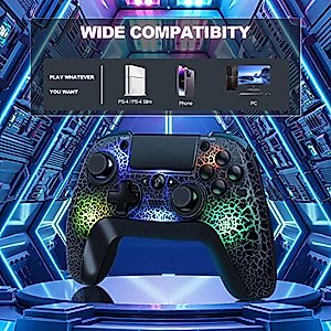 Wanzuwbip Wirless Controller for PS4 Gamepad Compatible for PS4/Slim/Pro/PC with Unique Cracked Surface Design/8 Adjustable LED Colors/Programmable Back Buttons/Super Turbo for PS4 Controller