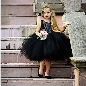 Toddler Girl Baby Lace Flower Sequin Tutu Dress Tulle Pageant Wedding Party Formal Girls Dresses Black 2-3T