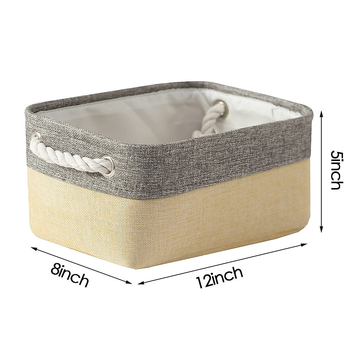 Jtirey Small Storage Baskets [10-Pack] Fabric Storage Bins 12"Lx 8"Wx 5"H Baskets for Shelves, Collapsible Clothes Baskets with Rope Handles for Organizing Dog Toys, Nursery Storage Basket (Grey&Gold)