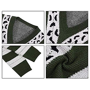 FASHIONMIA Woman Color Block Striped V Neck Sweater Long Sleeve Knit Pullover Jumper Tops Long Sleeve Deep V Neck Hand Knit Striped Sweater Tops Loose Pullover Sweaters