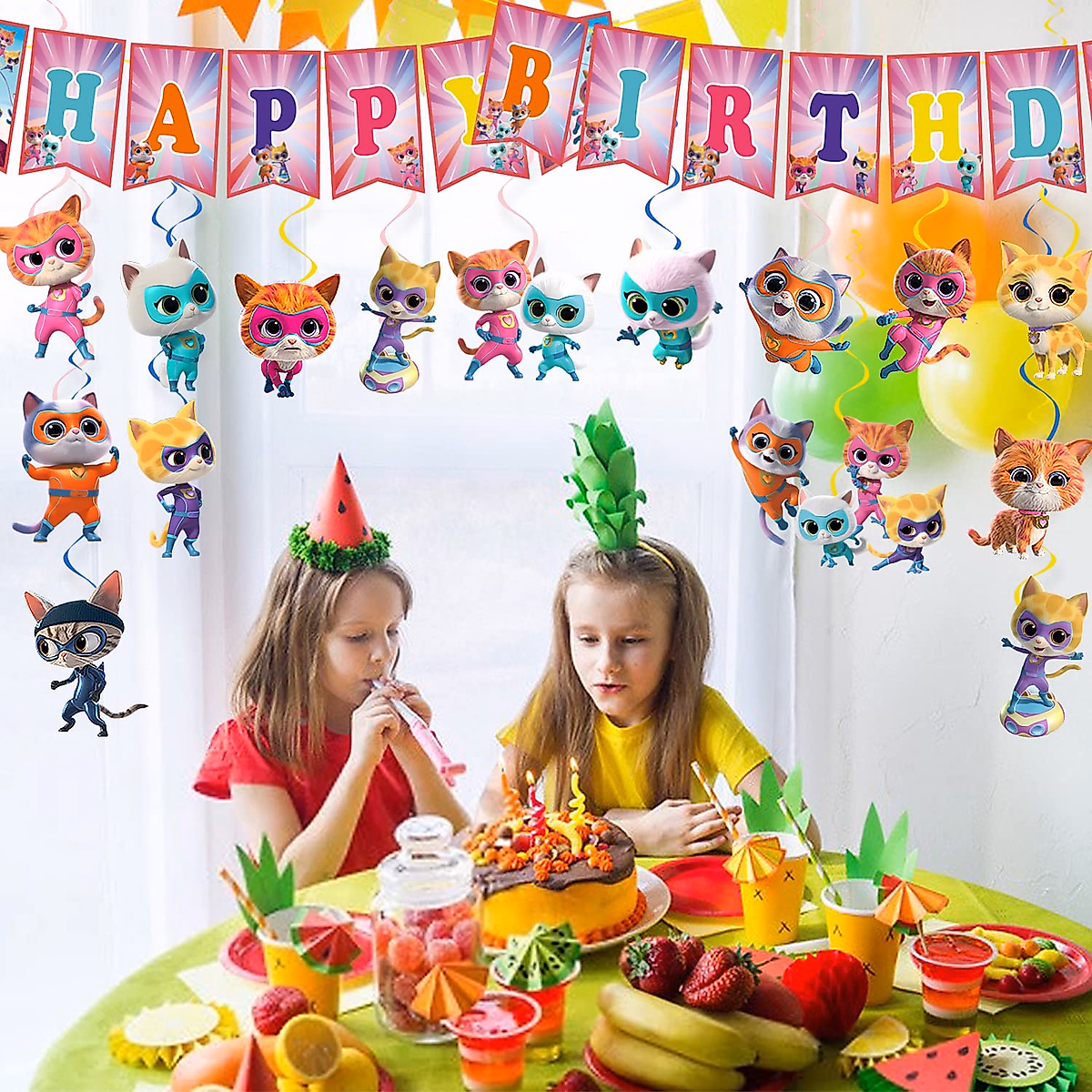 Kitties Birthday Party Decorations, Kitties Party Banner and 30 Hanging Swirls, Kitties Party Swirls Streams for Girls, Boys Birthday Party