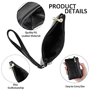 Jeffdad Women's Leather Coin Purse, Small Coin Purse for Women, Small Zipper Coin Purse with Double Zipper Detachable Wrist Strap Coin Purse for Women Coin Purse (black)
